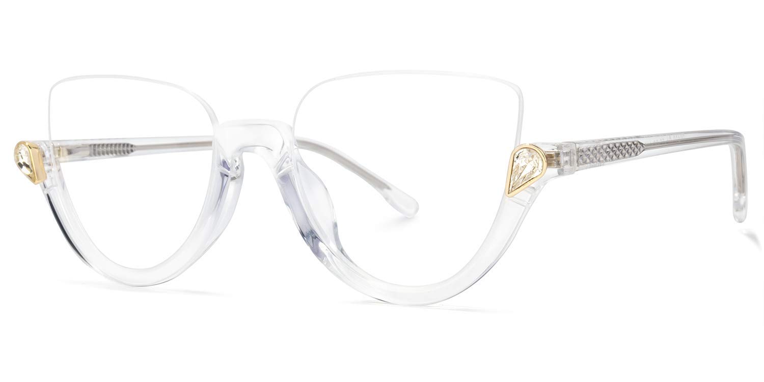 Zeelool Stylish Semi-rimless Cat Eye Glasses Frame for Women with Non-prescription Clear Lens Felicia VHP0189-01 Crystal