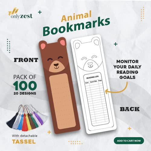 100 PCS Bookmarks for Kids, Animal Bookmarks for Kids, DIY Bookmarks for Kids, Bookmarks for Kids Bulk, Book Marks for Kid, Cute Bookmarks, Bulk Bookmarks with Tassel, 450 GSM Paper Bookmarks