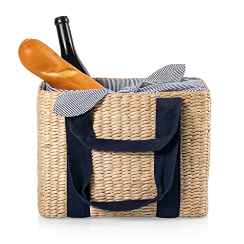 PICNIC TIME - Parisian Picnic Basket - Seagrass Picnic Basket, (Beige with Navy Blue Accents)