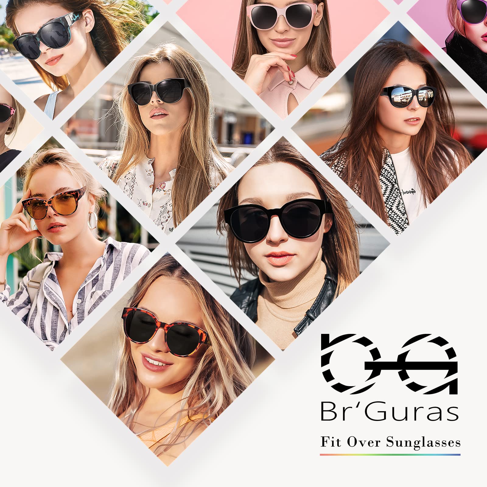 Br’Guras Polarized Oversized Fit over Sunglasses Over Glasses with Cat Eye Frame for Women&Men (Purple leopard, Black)