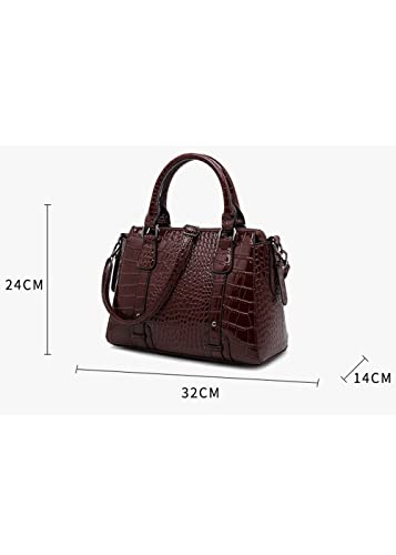 GJGJTER Women Patent Leather Bucket Bag Embossed Shoulder Handbag Crossbody Purse-Dark Brown