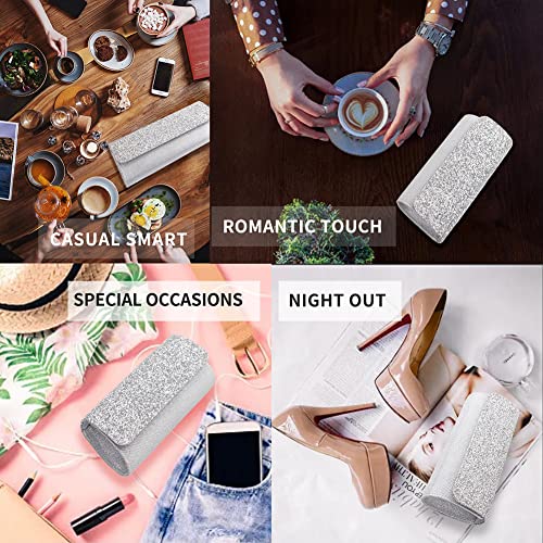 YIXUND Evening Bag Clutch Purses for Women Evening Wedding Party Pleated Handbag Sparkling Glitter Crossbody Evening Clutch (Silver-Glitter)