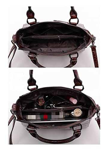 GJGJTER Women Patent Leather Bucket Bag Embossed Shoulder Handbag Crossbody Purse-Dark Brown