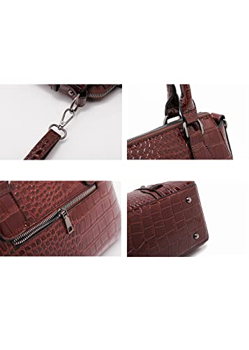 GJGJTER Women Patent Leather Bucket Bag Embossed Shoulder Handbag Crossbody Purse-Dark Brown