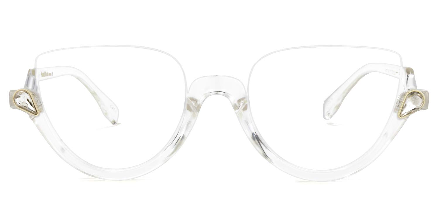 Zeelool Stylish Semi-rimless Cat Eye Glasses Frame for Women with Non-prescription Clear Lens Felicia VHP0189-01 Crystal