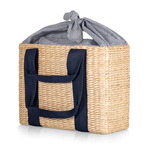 PICNIC TIME - Parisian Picnic Basket - Seagrass Picnic Basket, (Beige with Navy Blue Accents)