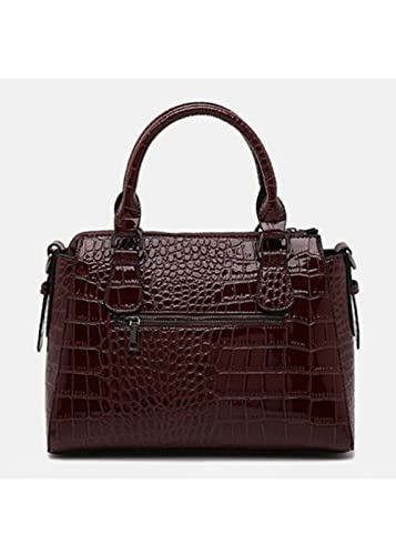 GJGJTER Women Patent Leather Bucket Bag Embossed Shoulder Handbag Crossbody Purse-Dark Brown