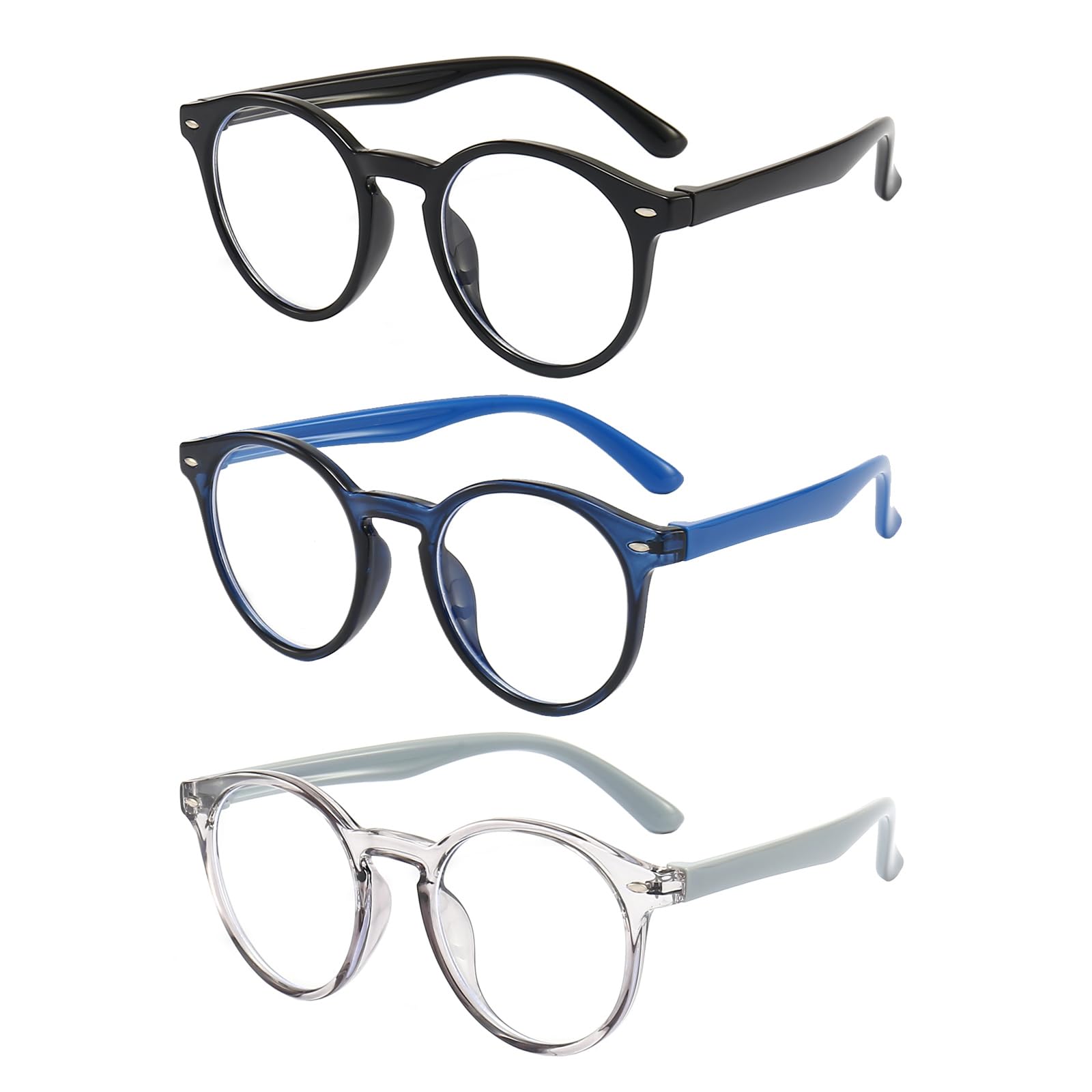 SANHOOPOLO Kids Blue Light Blocking Glasses 3 Pack Kids Computer Gaming Blue Blockers Glasses for Boys Girls Age 3-11 (Black + Dark blue + Light grey)
