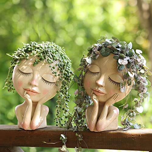 AIMEBBY Face Planter Pot - Face Flower Pots for Indoor and Outdoor Plants - Resin Head Planter Pots with Drainage Hole (Large Size)