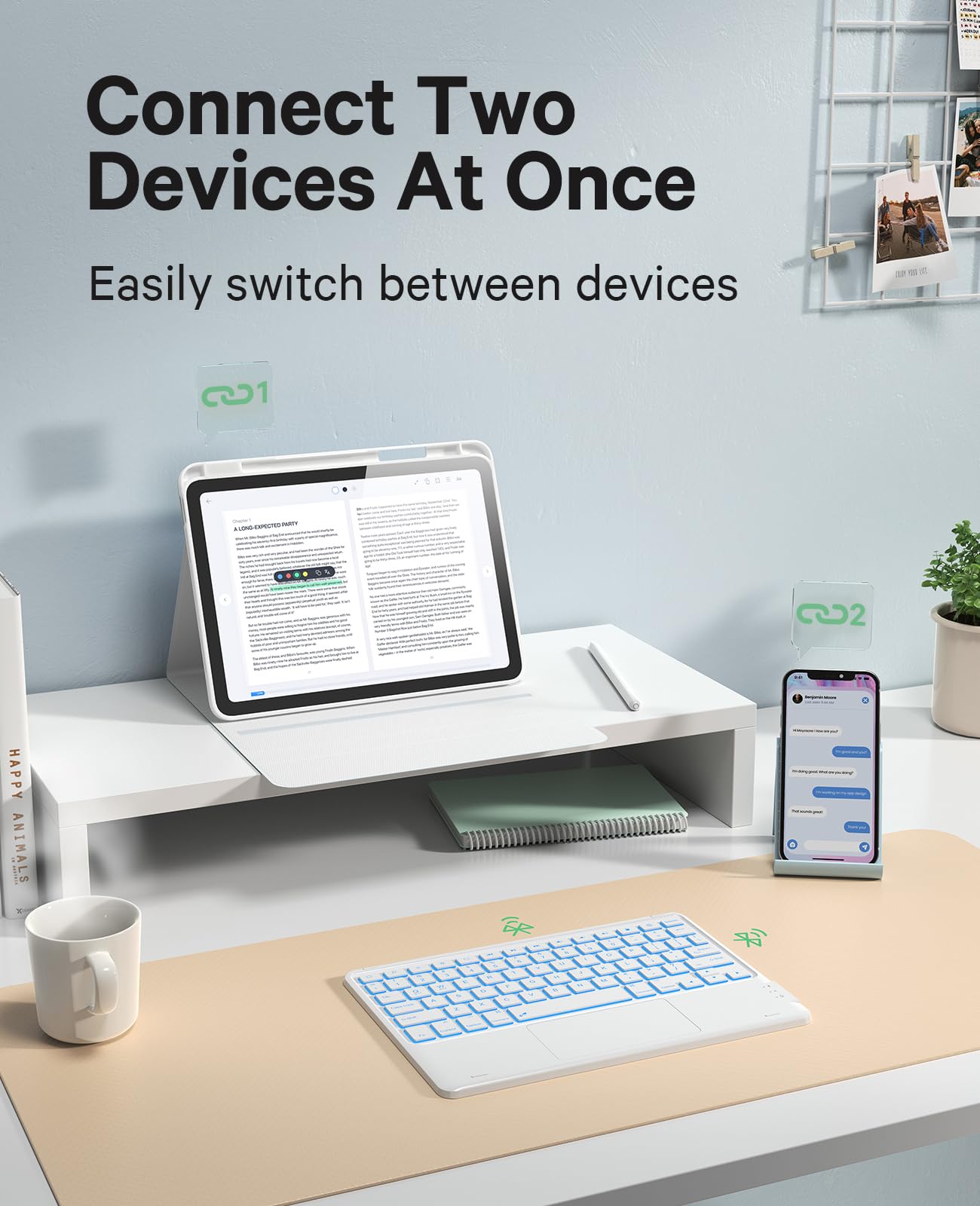 GreenLaw for iPad 10th Generation Case with Keyboard, Stain-Resistant Surface, Dual-Device Connection, 7 Color Backlit, Detachable Wireless Keyboard for iPad 10th Gen. 10.9" 2022, White Smoke