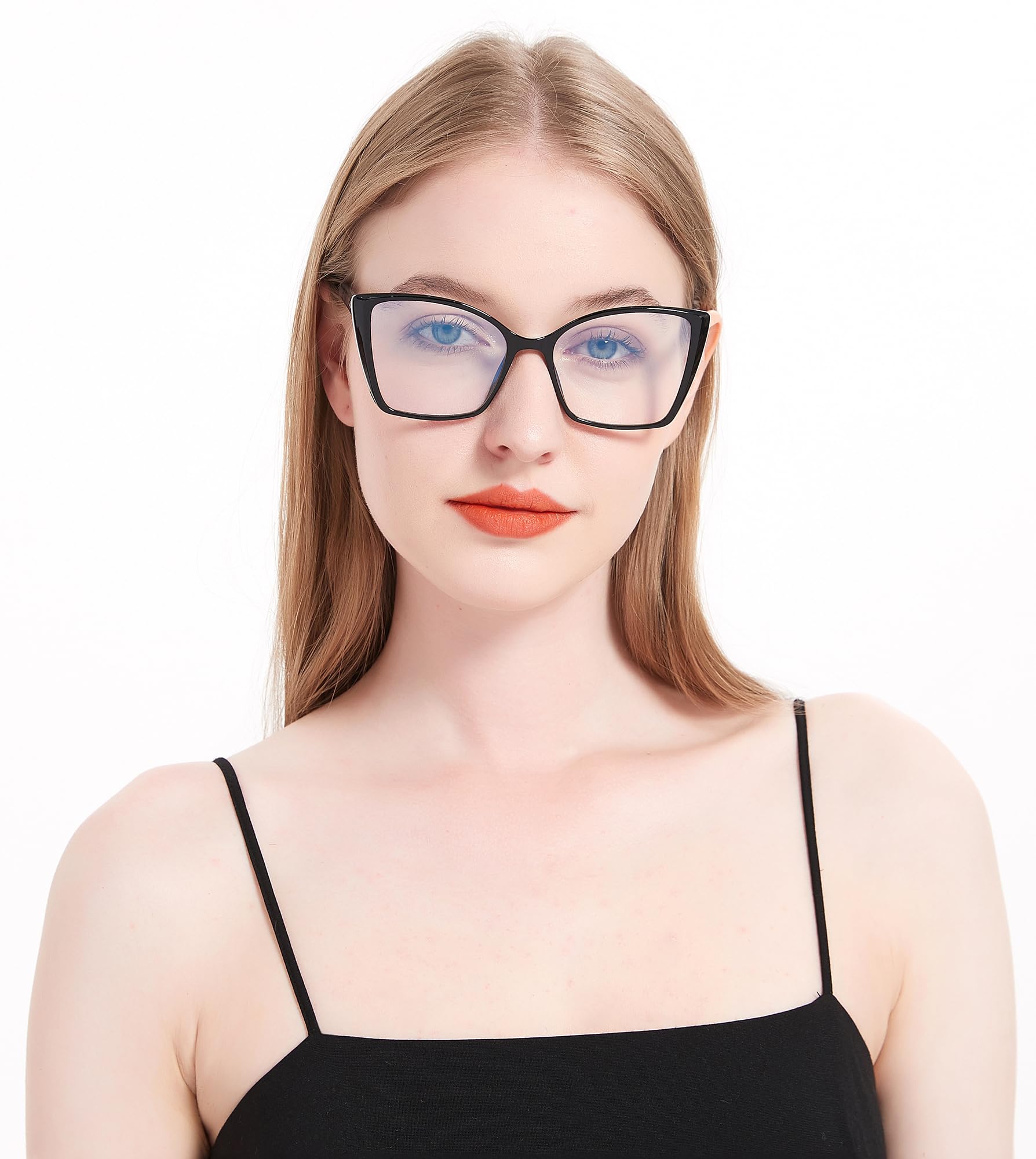 JFXQDR Women's Oversized Blue Light Blocking Glasses, Trendy Cat Eye Computer Gaming Eyeglasses Anti Eyestrain & UV Glare RF6204 (Black Cateye Frame)