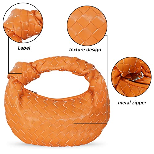QWERTYUI Women Handbag Retro Knoted Tote Bag Soft Leather Shoulder Bag Fashion Handmade Bag Lightweight Clutch,Rose red