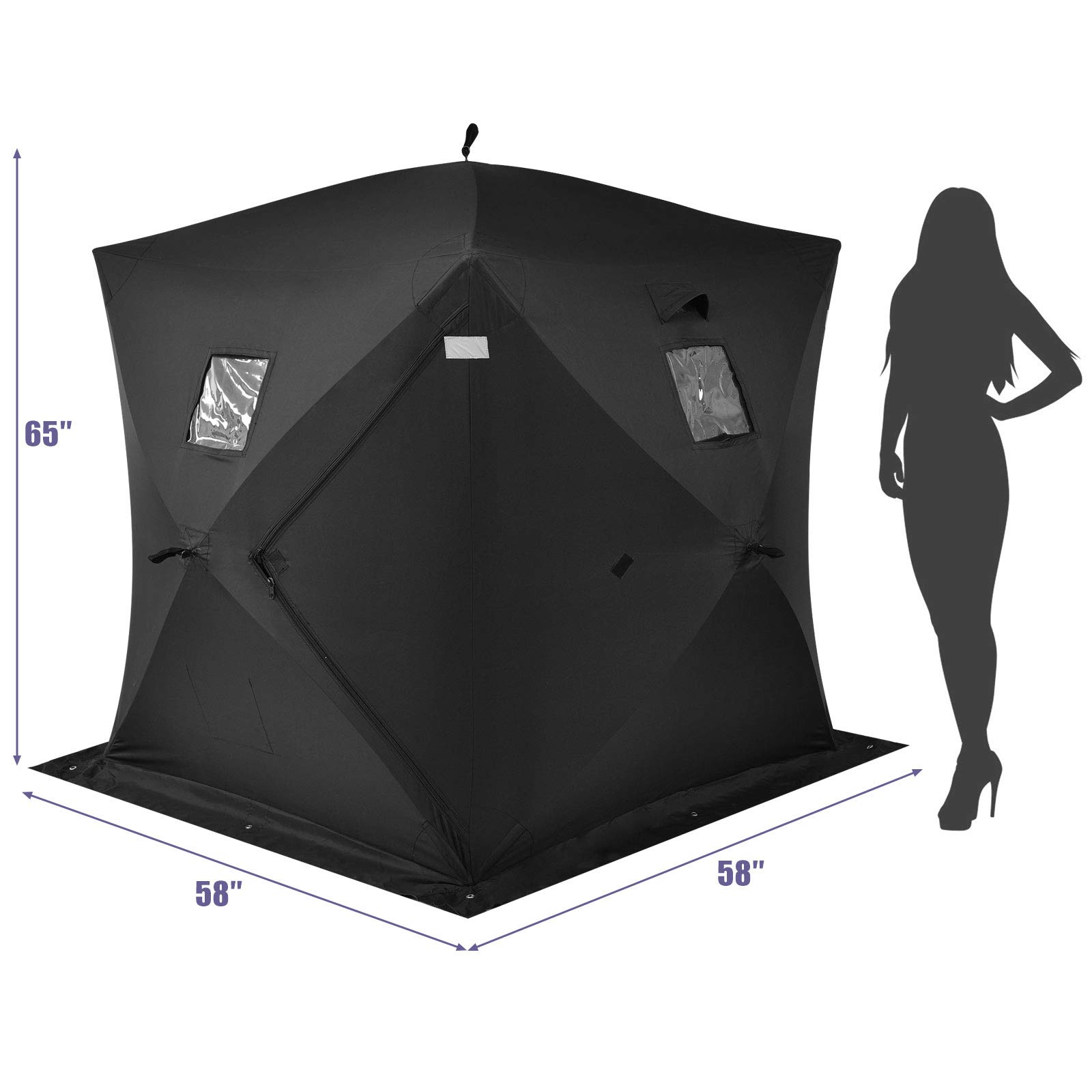 Gymax Ice Shelter, Pop-up Waterproof Fishing Tent 2-Person Portable Ice Tent with Detachable Windows, Zippered Door & Carry Bag