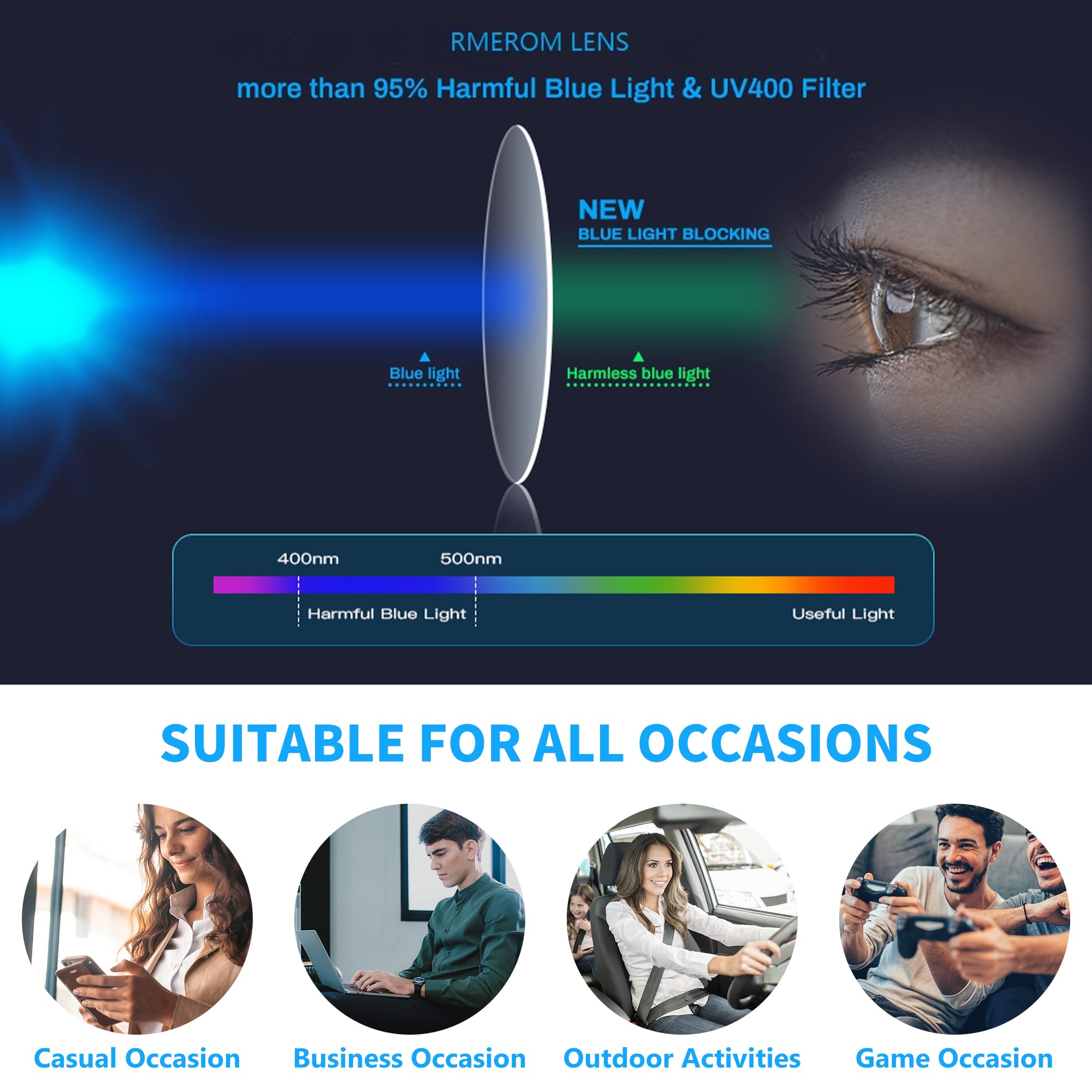 gentlemaker Oversized Blue Light Glasses for Women - Fashion Square Big Frame Non-Prescription Clear Eyewear(Black+Champagne Black)