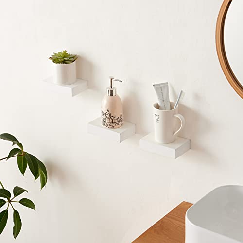 Small Floating Shelves Set of 2, 5.5 Inch Oak Wood Wall Shelf Display Ledges for Mini Decor, Mini Shelf for Bedroom,Living Room and Kitchen,White