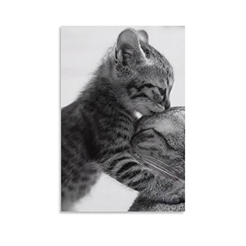 Family Cat Poster, Black & White Art Cat Decor, Animal Posters & Prints, Cute Art Wall Decor, Modern Home Wall Art Living Room Bedroom Kids Room Canvas Art Poster & Wall Art 12x18 Inch (Unframed)