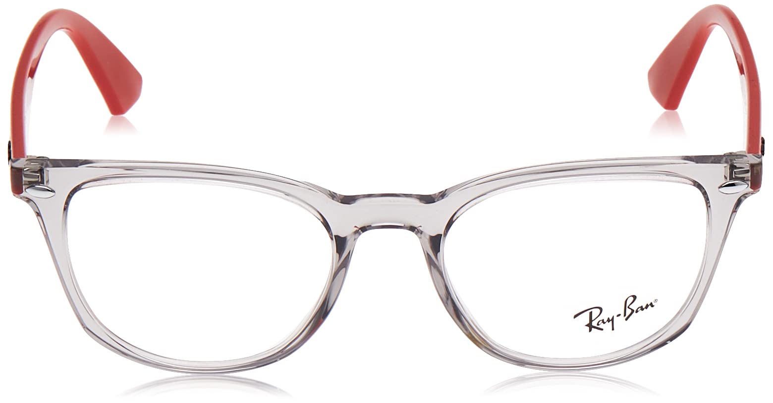 Ray-Ban Junior Kids' RY1601 Square Prescription Eyeglass Frames, Transparent Grey on Red/Demo Lens, 48 mm