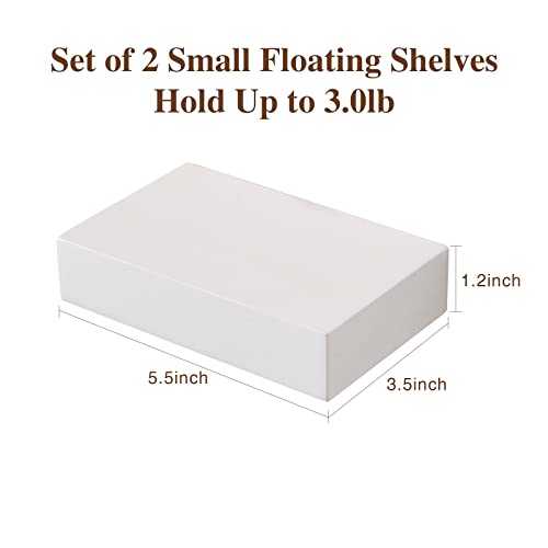 Small Floating Shelves Set of 2, 5.5 Inch Oak Wood Wall Shelf Display Ledges for Mini Decor, Mini Shelf for Bedroom,Living Room and Kitchen,White