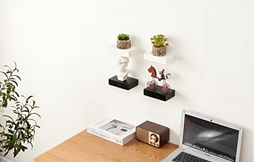 Small Floating Shelves Set of 2, 5.5 Inch Oak Wood Wall Shelf Display Ledges for Mini Decor, Mini Shelf for Bedroom,Living Room and Kitchen,White