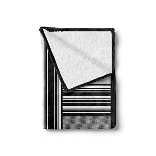 Ambesonne Letter B Throw Blanket, Monochrome Style Lines and Stripes with Old Vintage Look Classic Geometry, Flannel Fleece Accent Piece Soft Couch Cover for Adults, 60" x 80", Charcoal Grey White