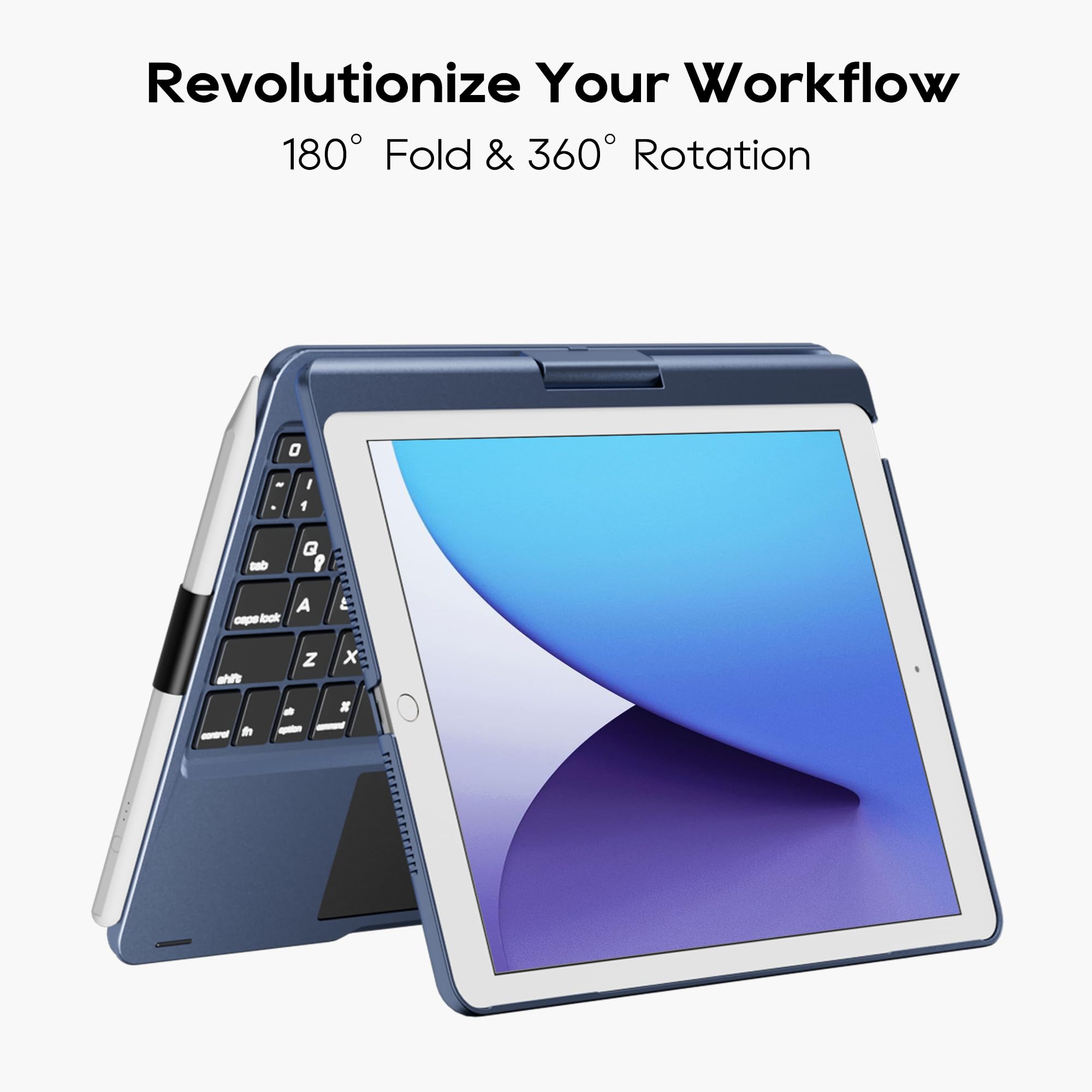 edaiser Swivel Keyboard Case for iPad 10.2 inch 9th 8th 7th, iPad Air 3rd and iPad Pro 10.5 2nd Generation: Wireless Rotatable Cover, Pencil Holder, Smart Trackpad, RGB Backlit, Metallic Blue