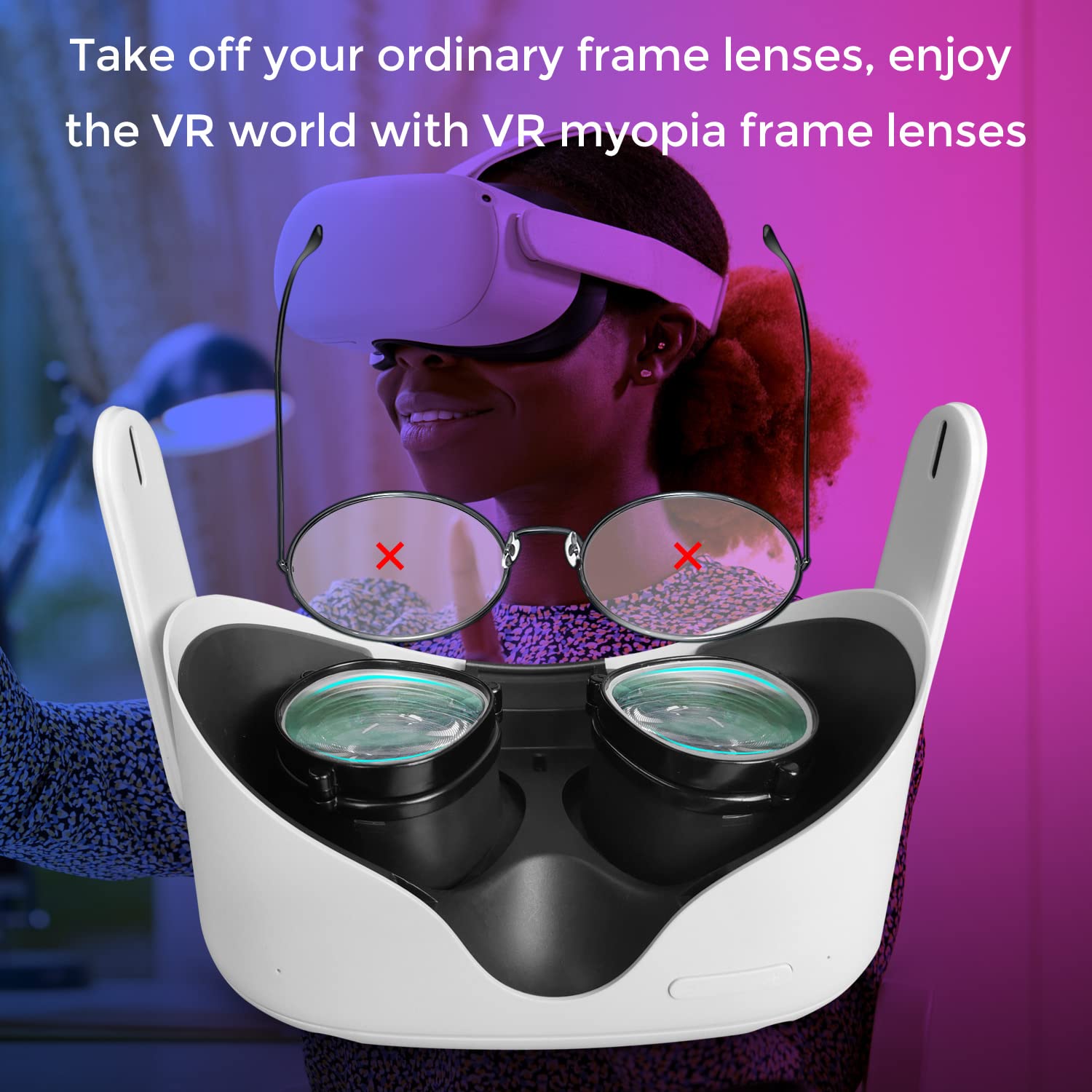 Lens Insert Compatible with Oculus Quest 2 - Sonicgrace VR Oculus Quest 2 Myopia Lens Glass with Blue Light Filter, Alloy Magnetic Frame and Lens Combination, Easy to Install (SPH:-4.50, Left)