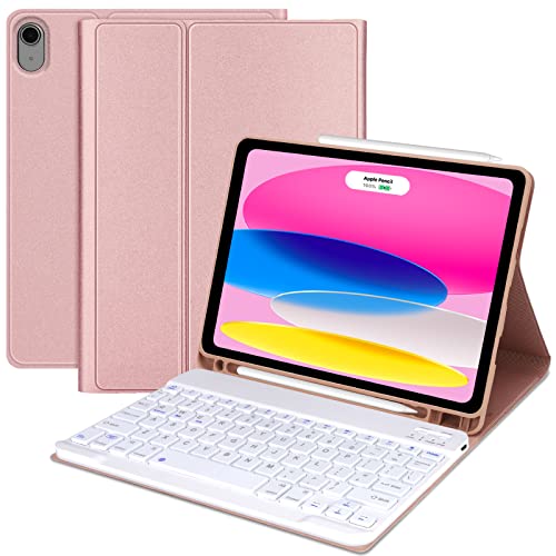 Keyboard Case for iPad 10th Generation 10.9 inch (2022) - Smart Keyboard for iPad 10th Generation, Removable Bluetooth Keyboard - Auto Sleep/Wake Up Folio Cover, Cute Case, Pink