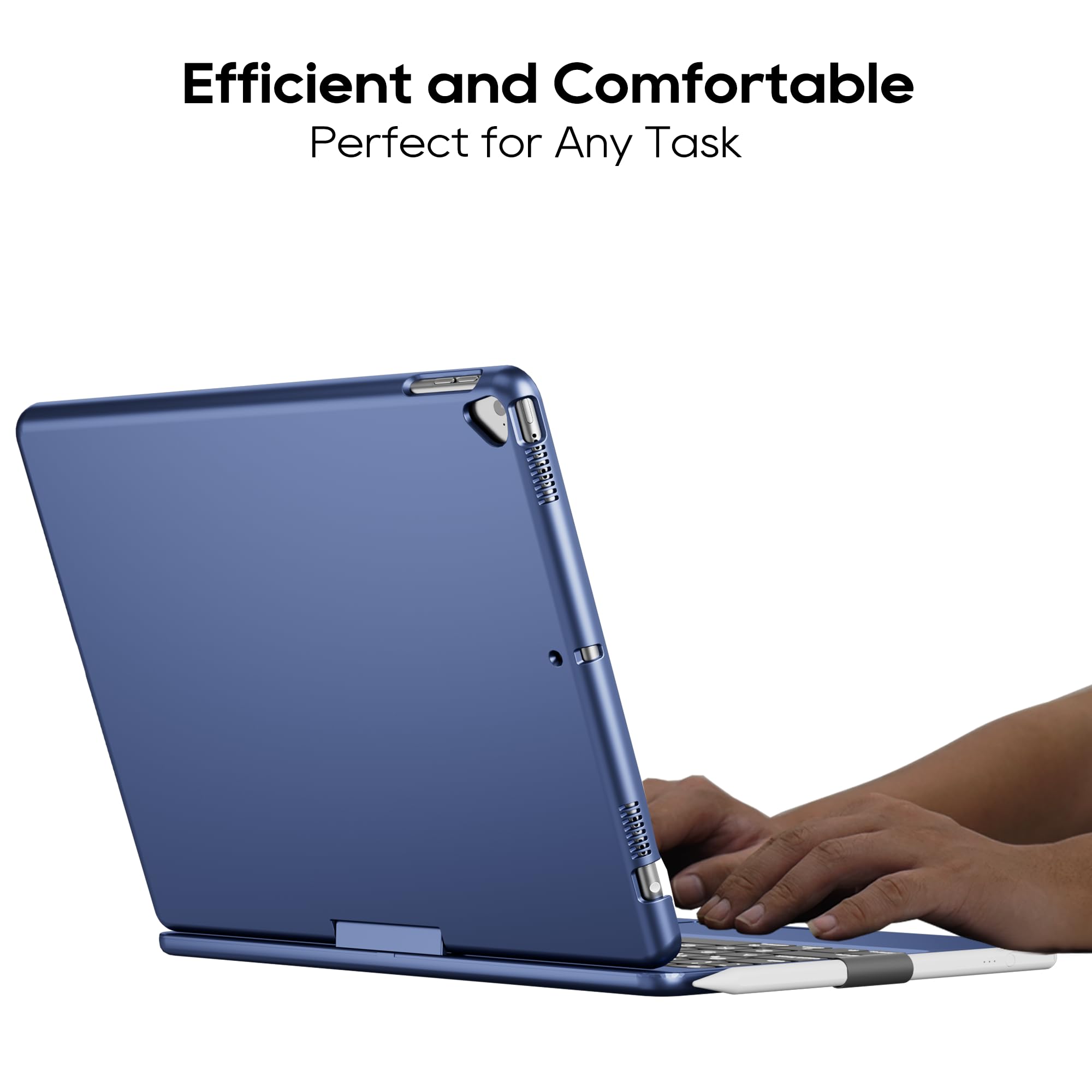 edaiser Swivel Keyboard Case for iPad 10.2 inch 9th 8th 7th, iPad Air 3rd and iPad Pro 10.5 2nd Generation: Wireless Rotatable Cover, Pencil Holder, Smart Trackpad, RGB Backlit, Metallic Blue