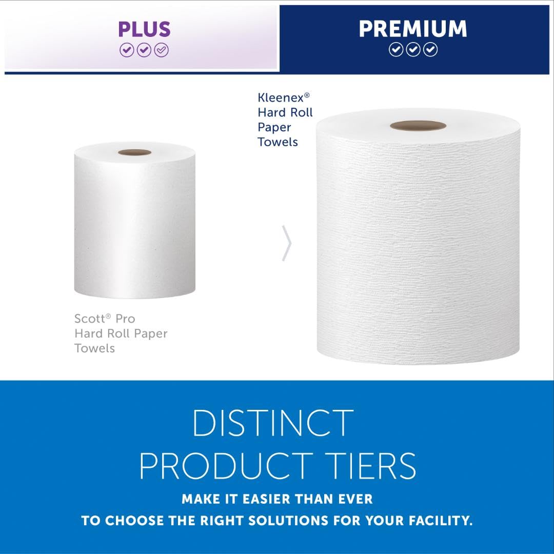 Kleenex Hard Roll Paper Towels (50606) with Premium Absorbency Pockets, 1.75" Core, White, 600'/Roll, 6 Rolls/Case, 3,600'/Case