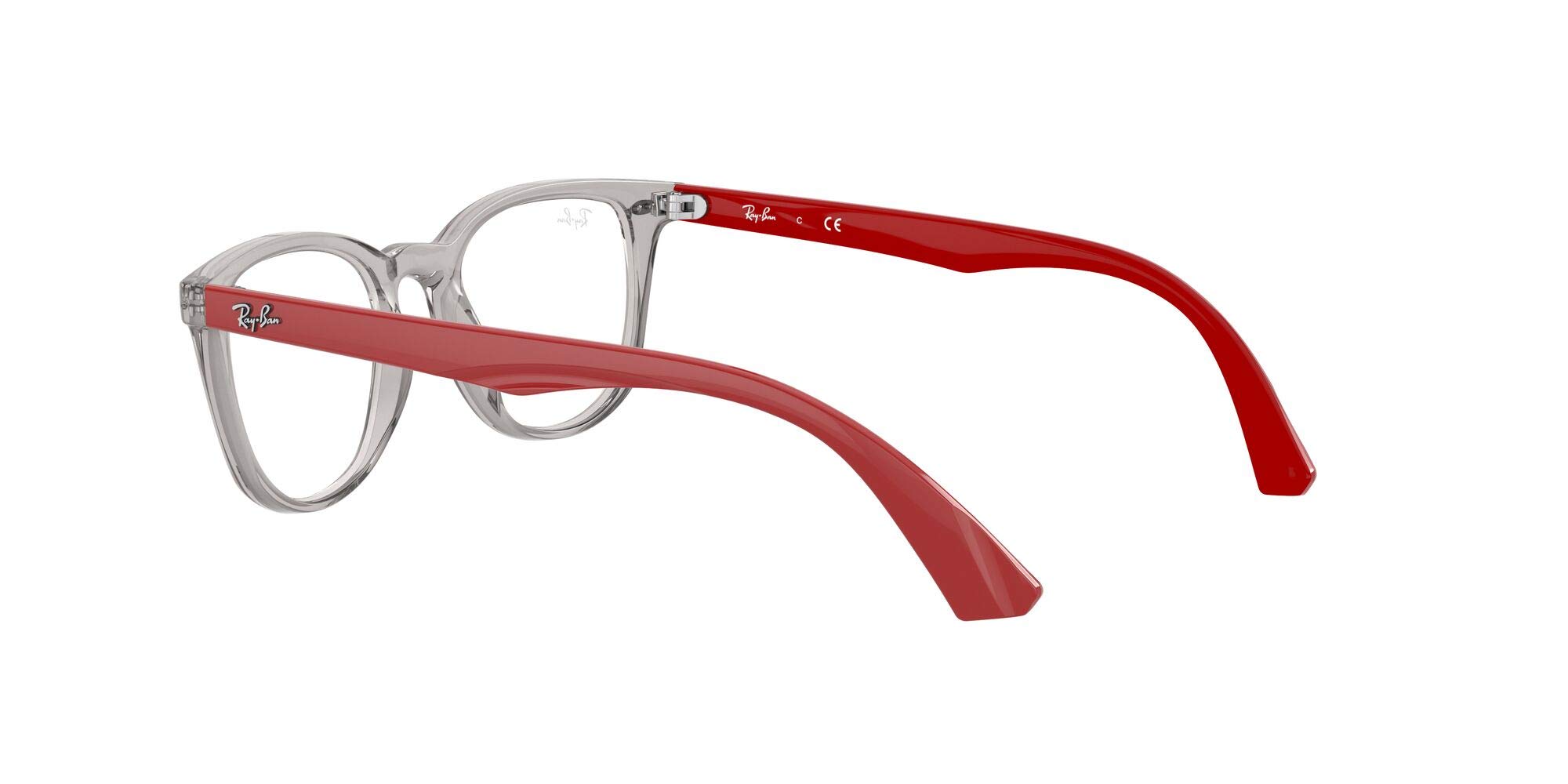 Ray-Ban Junior Kids' RY1601 Square Prescription Eyeglass Frames, Transparent Grey on Red/Demo Lens, 48 mm
