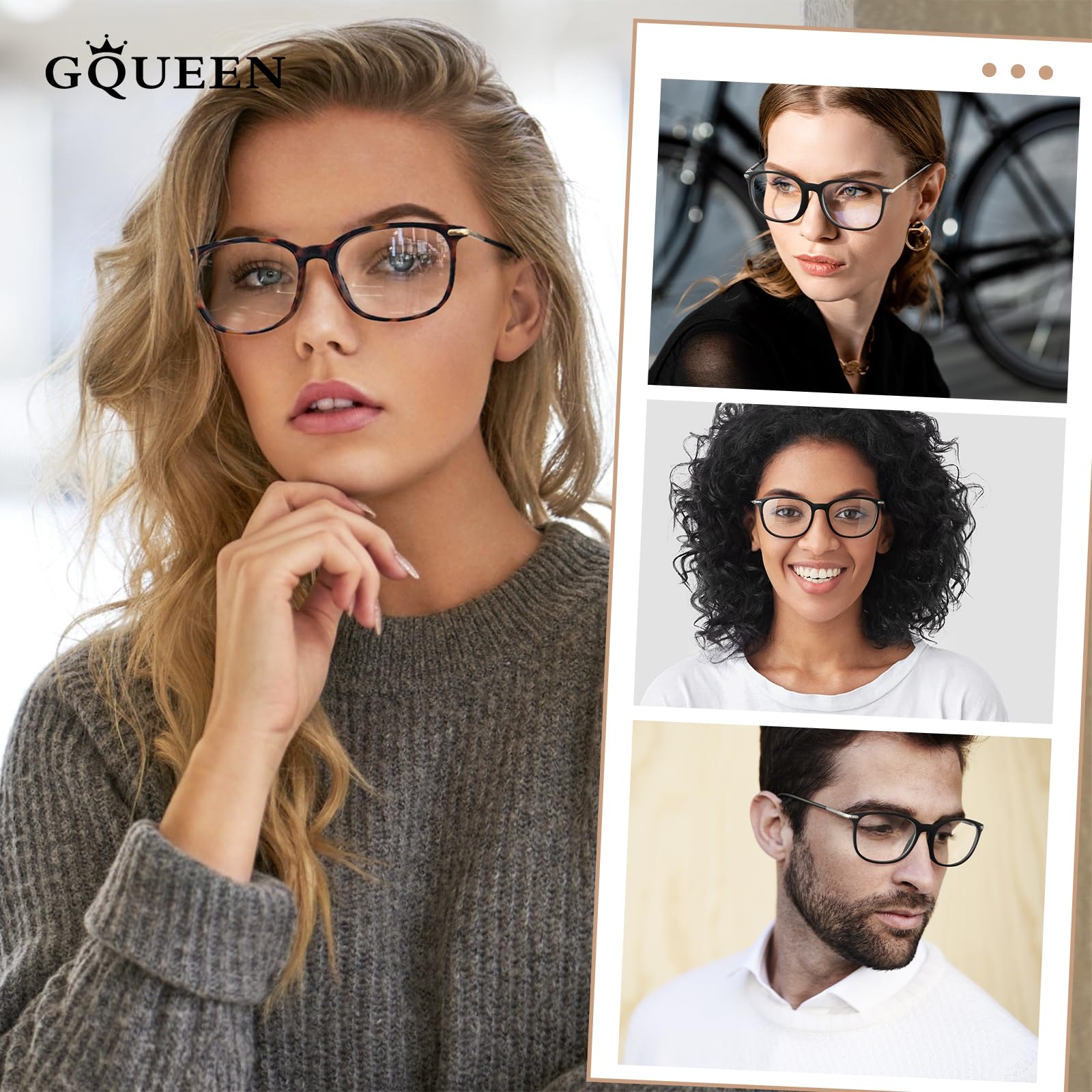 GQUEEN Fashion Fake Glasses Non Prescription Glasses Clear Lens Glasses Nerd Plain Frames Women Men, 201579
