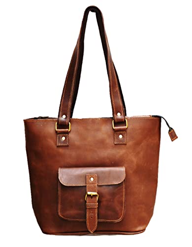 Satchel And Fable Women’s Tote Leather Handmade Genuine Shoulder Large Vintage Handbag (15.5” (L) x 12” (H) x 5.5” (W), Brown)