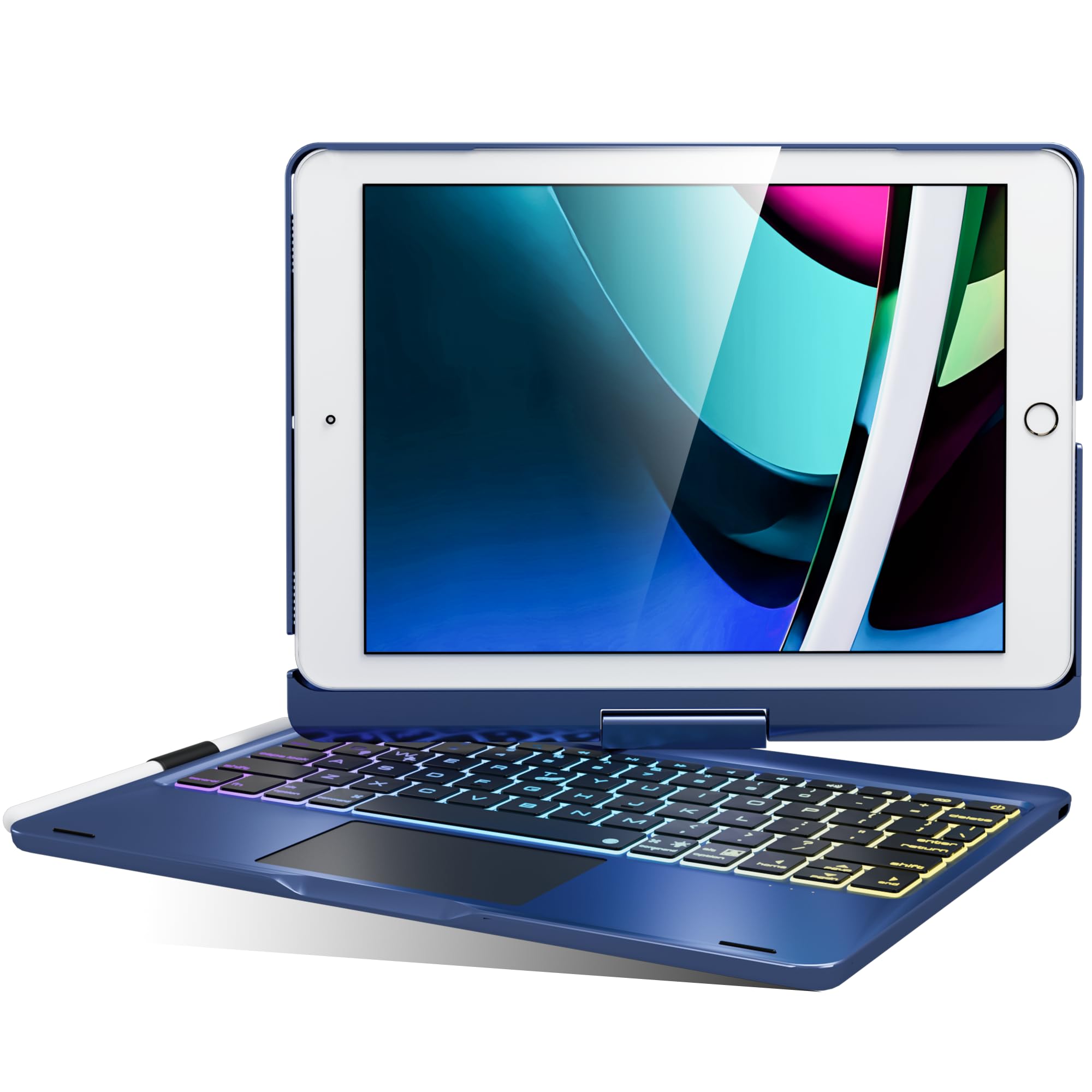edaiser Swivel Keyboard Case for iPad 10.2 inch 9th 8th 7th, iPad Air 3rd and iPad Pro 10.5 2nd Generation: Wireless Rotatable Cover, Pencil Holder, Smart Trackpad, RGB Backlit, Metallic Blue
