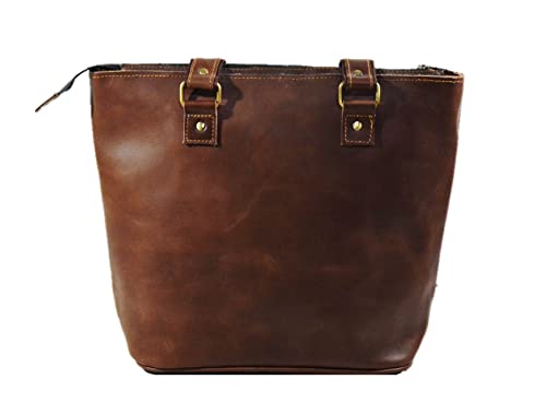 Satchel And Fable Women’s Tote Leather Handmade Genuine Shoulder Large Vintage Handbag (15.5” (L) x 12” (H) x 5.5” (W), Brown)