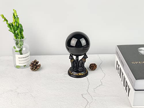 OmyLens Bast Bastet Cats Crystal Ball Stand Sphere Display, Natural Healing Feng Shui Glass Orb Holder Base Statue Decoration, for 40mm-80mm Ball
