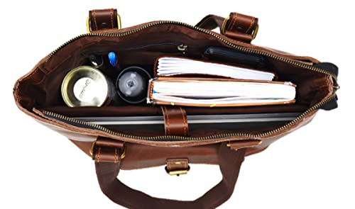 Satchel And Fable Women’s Tote Leather Handmade Genuine Shoulder Large Vintage Handbag (15.5” (L) x 12” (H) x 5.5” (W), Brown)