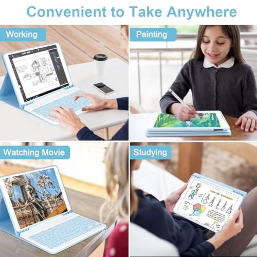 Keyboard Case for iPad 10.2 Inch 9th/8th/7th Gen with Pencil Holder, for iPad 10.2"/Air 3/Pro 10.5" Case with Wireless Bluetooth Keyboard, Detachable Keyboard Cover for iPad 9th Gen 2021 (Blue)