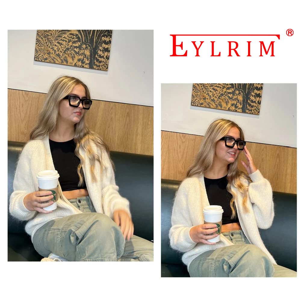 EYLRIM Thick Square Frame Blue Light Glasses for Women Men Non Prescription Computer Eyeglasses(01 Black)