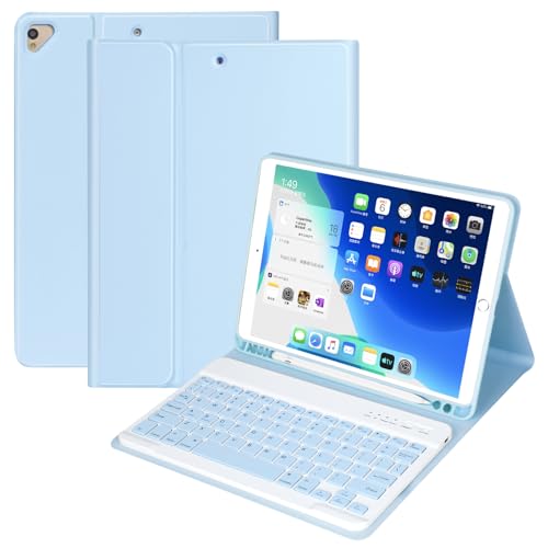 Keyboard Case for iPad 10.2 Inch 9th/8th/7th Gen with Pencil Holder, for iPad 10.2"/Air 3/Pro 10.5" Case with Wireless Bluetooth Keyboard, Detachable Keyboard Cover for iPad 9th Gen 2021 (Blue)
