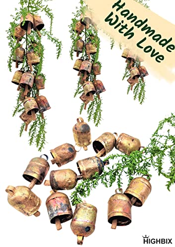 HIGHBIX Rusty Harmony Cow Bells 10 Pieces Vintage Handmade Rustic Lucky Christmas Hanging 2inch Bells with Wooden Striker