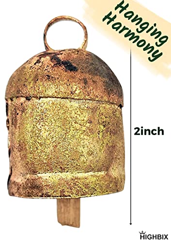 HIGHBIX Rusty Harmony Cow Bells 10 Pieces Vintage Handmade Rustic Lucky Christmas Hanging 2inch Bells with Wooden Striker