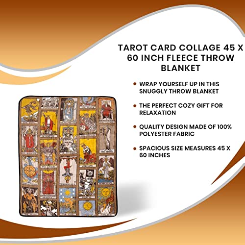 Tarot Card Collage Fleece Throw Blanket | Plush Soft Polyester Cover for Sofa and Bed, Cozy Home Decor, Luxury Room Essentials | Zodiac Astrology Gifts for Adults and Teens | 45 x 60 Inches