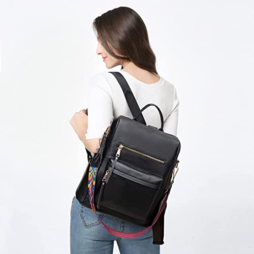 PINCNEL Backpack Purse for Women PU Leather Backpack Travel Bag Ladies Shoulder Bag Fashion Satchel, with Wallet(Black)