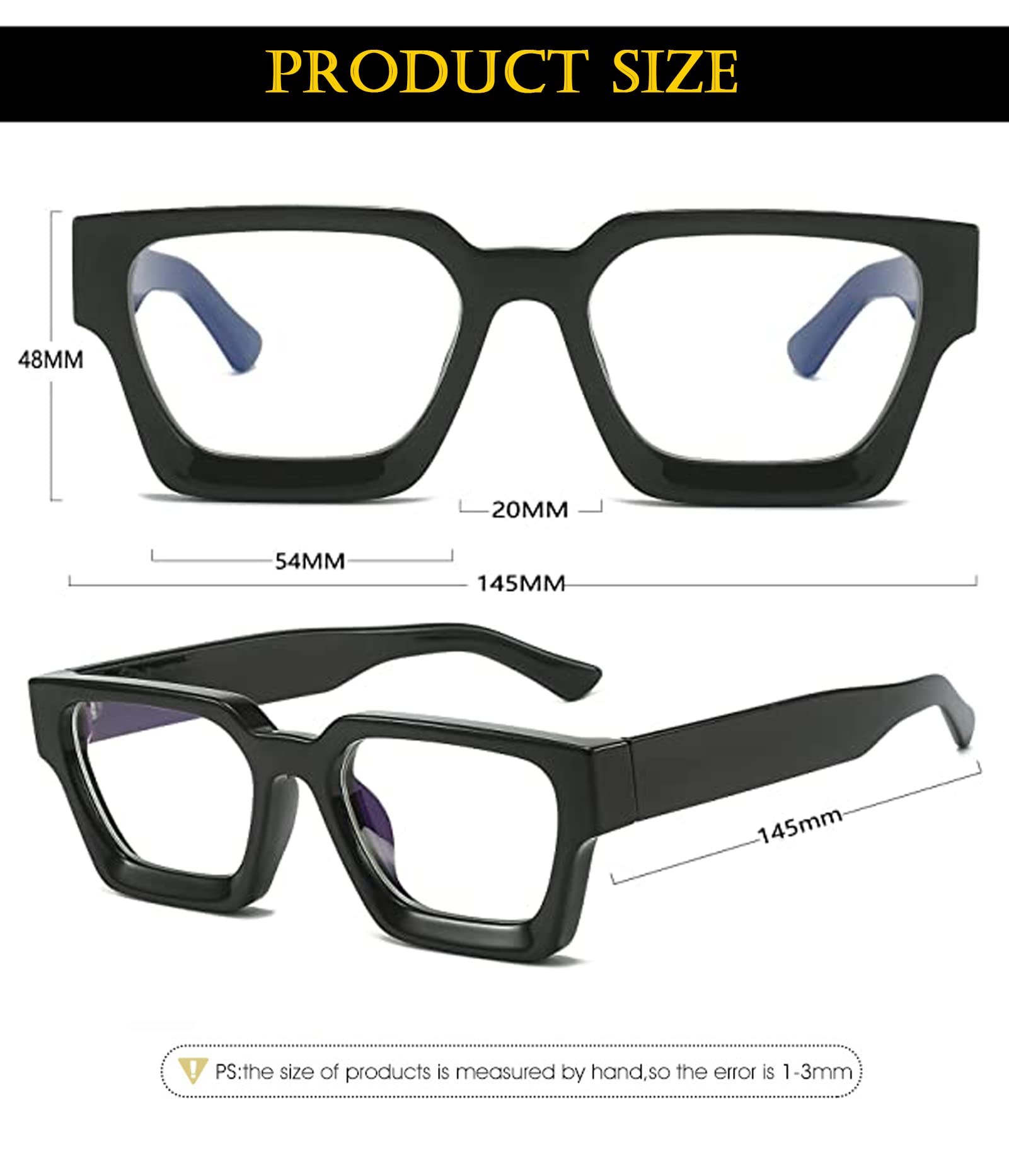 EYLRIM Thick Square Frame Blue Light Glasses for Women Men Non Prescription Computer Eyeglasses(01 Black)