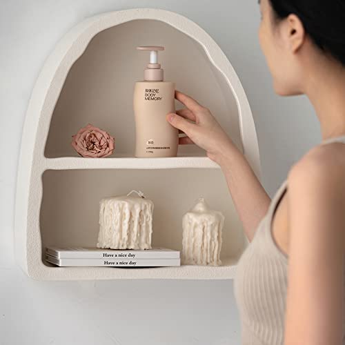 BOOMLATU 2 Tier White Floating Shelves for Wall,15.1" Arched Bathroom Shelves Wall Mounted for Living Room, Bedroom,Office