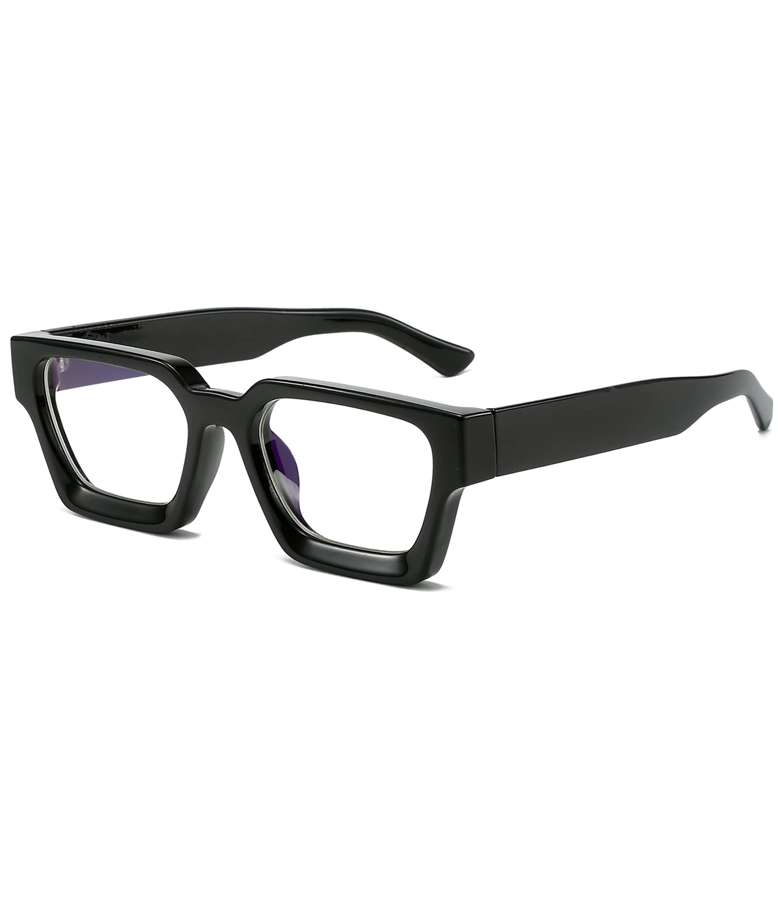 EYLRIM Thick Square Frame Blue Light Glasses for Women Men Non Prescription Computer Eyeglasses(01 Black)