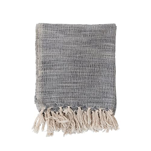 Creative Co-Op Woven Wool Blend Fringe Blanket Throw, Single, Blue