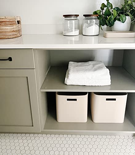 Chloe and Cotton Vegan Leather Storage Bin | Living Room Storage Container | Sturdy Basket with Handles | Decorative Bin for Shelves, Bookcases & Cubbies | Beige