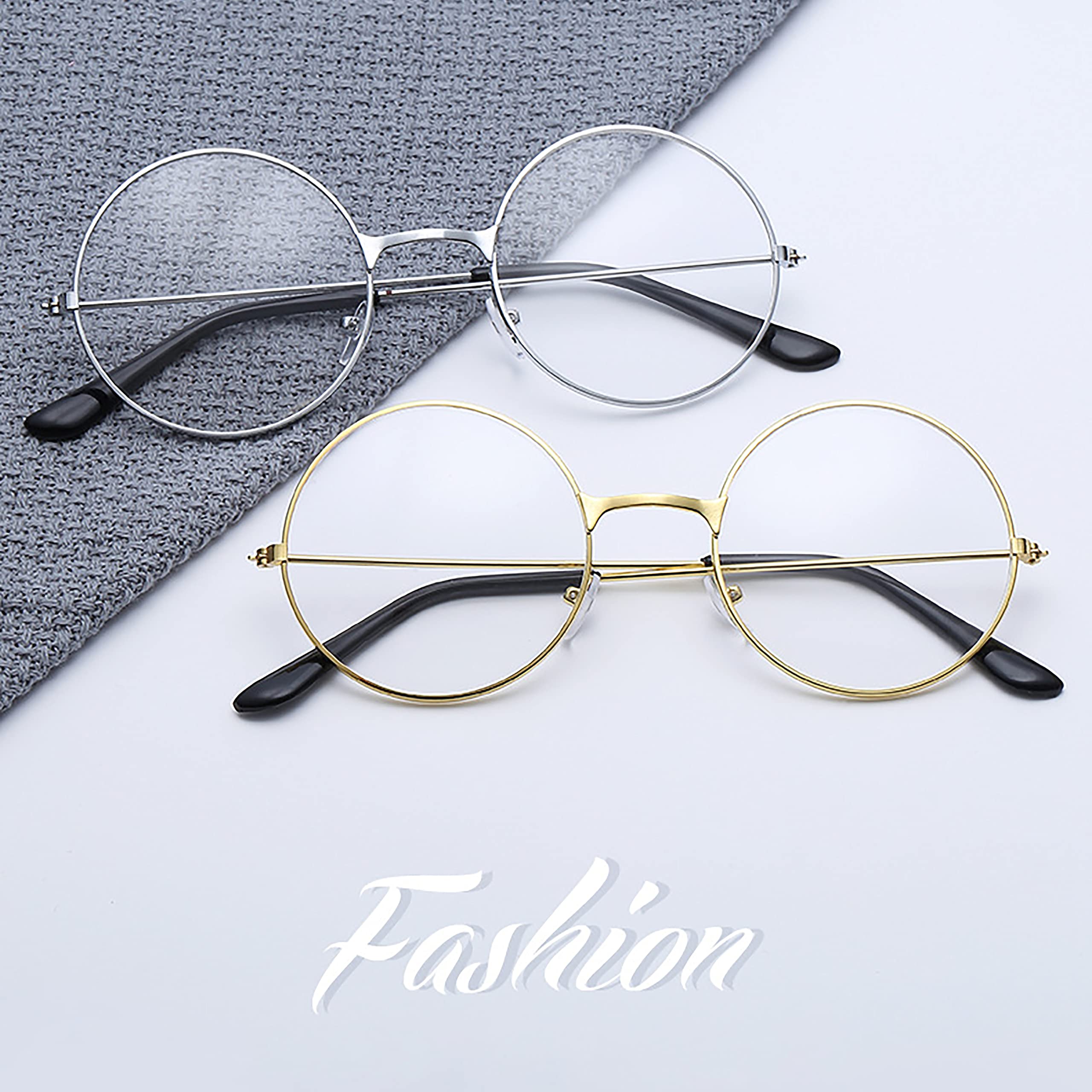 SOHUPAC Classic Round Glasses Retro Circle Eyeglasses Clear Lens Metal Frame Accessories Non-Prescription For Men Women (Silver)