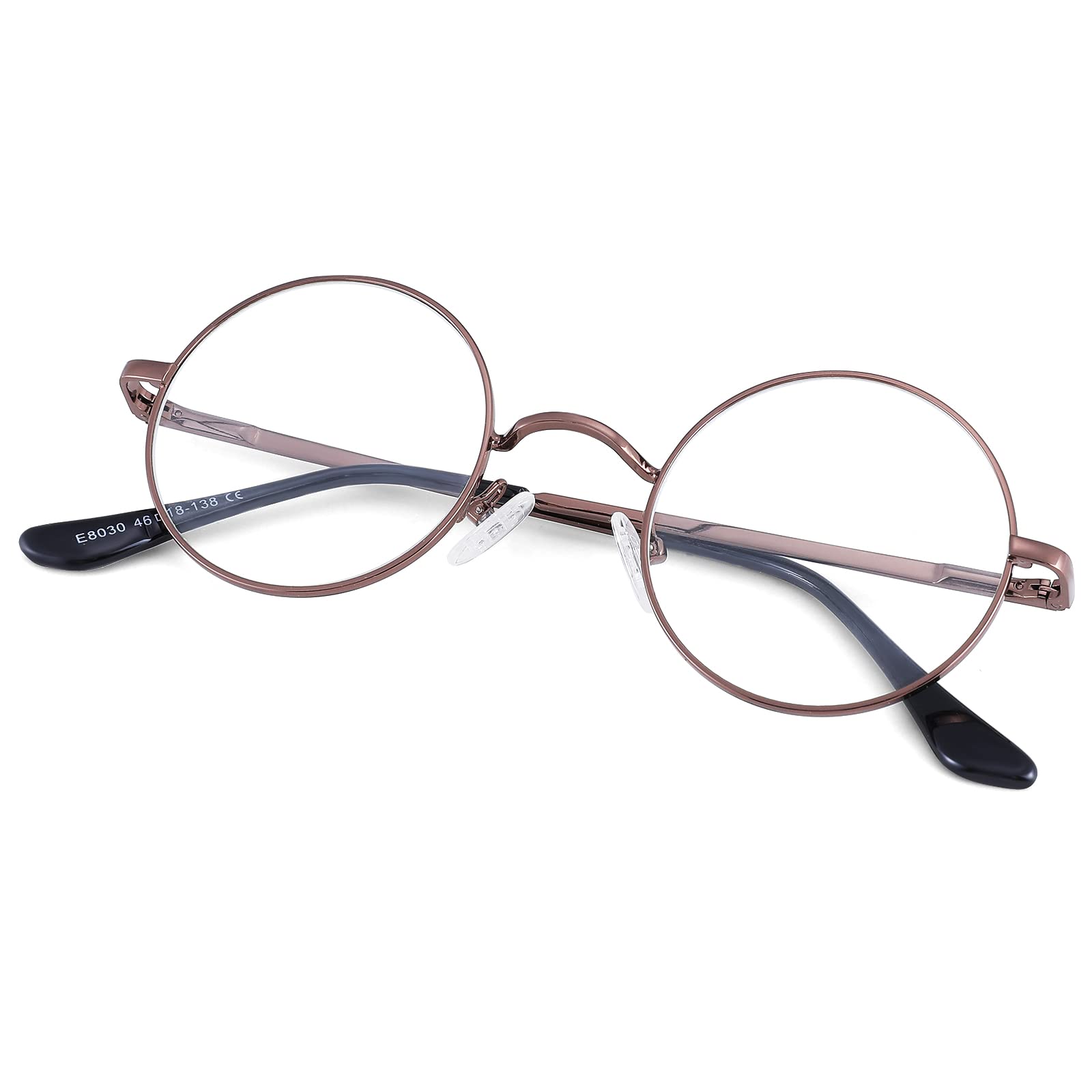 Bouryo Small Round Clear Lens Glasses for Men Women Non Prescription Circle Eyeglasses Metal Eyewear Frames